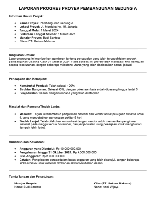 Contoh Laporan Progress Proyek Pekerjaan Konstruksi